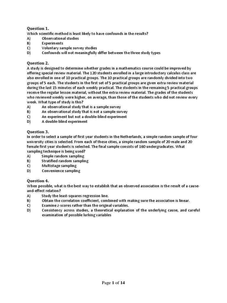 Sample Exam Questions Stats1a | PDF | Errors And Residuals | Normal Distribution