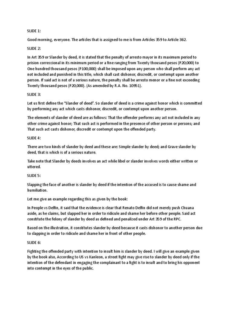 Crim Script (Art 359-362) | PDF | Defamation | Evidence (Law)