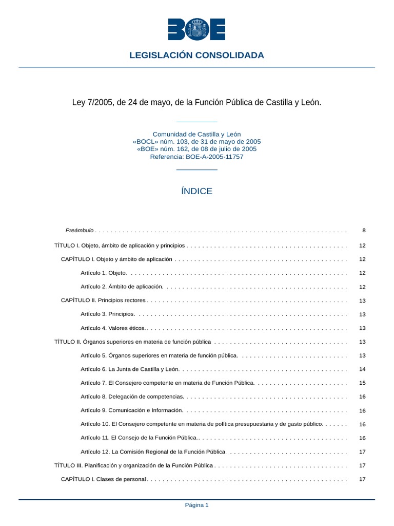 Ley 7 - 2005, de 24 de Mayo, de La Función Pública de Castilla y León ...