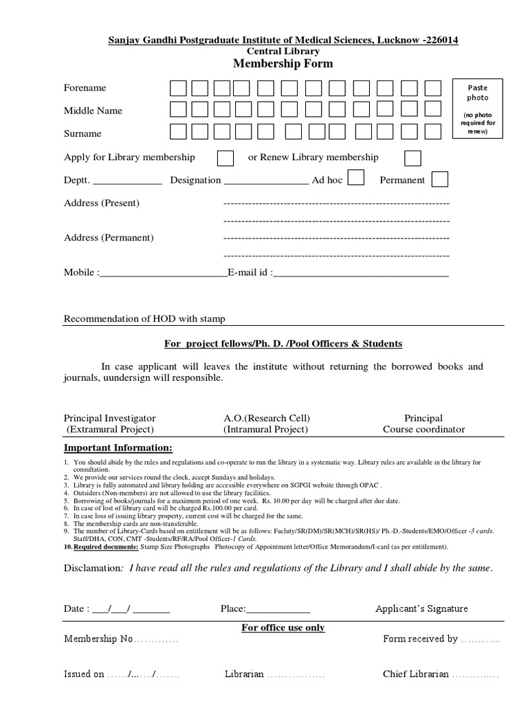 Library Membership Form | PDF | Libraries