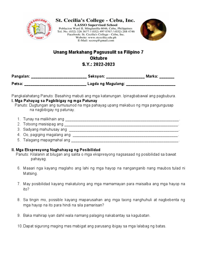 Pagsusulit-sa-Filipino 7 | PDF