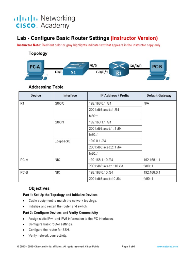 1.6.2 Lab - Configure Basic Router Settings | PDF | I Pv6 | Ip Address
