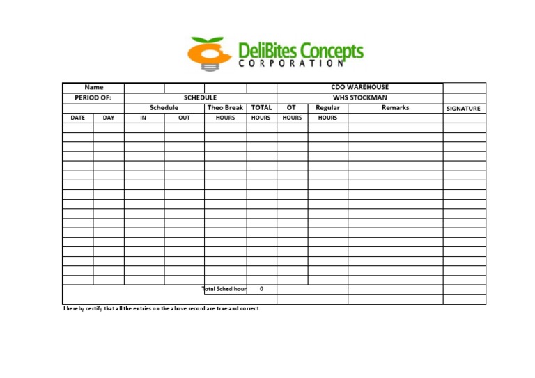 Name Cdo Warehouse Period Of: Schedule Whs Stockman Schedule Theo Break ...