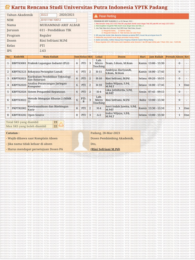 Print Kartu Rencana Studi (KRS) Mahasiswa PDF | PDF