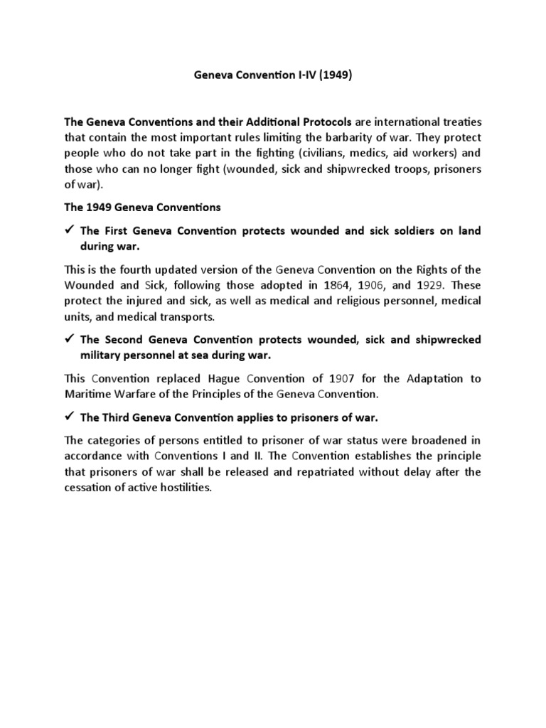 Geneva Convention I-IV (1949) The Geneva Conventions and Their ...
