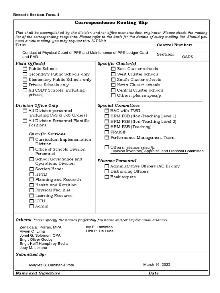 Correspondence Routing Slip Template | PDF | Service Industries | Email