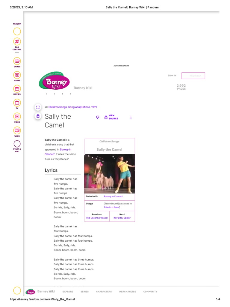 Sally the Camel Song on Barney Wiki | PDF | Fandom