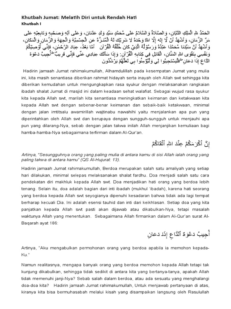Khutbah Jumat Melatih Diri Untuk Rendah Hati | PDF