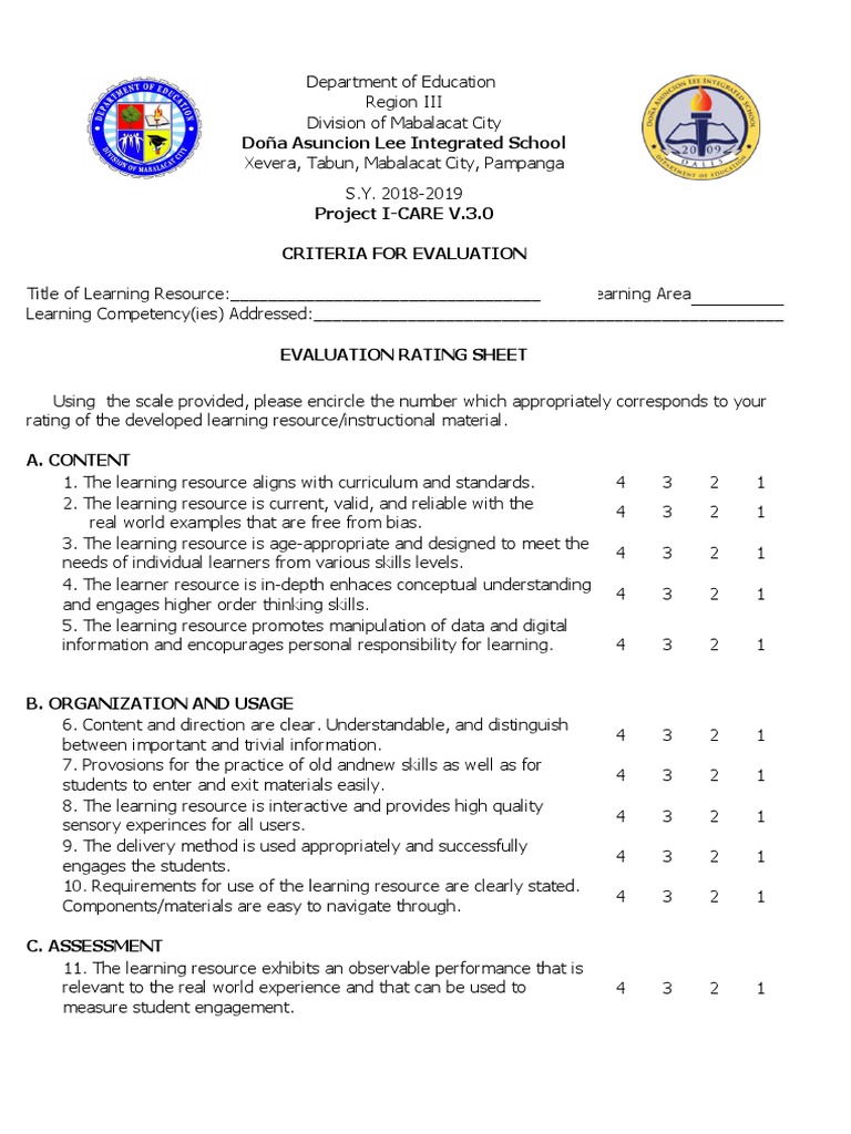 PROJECT ICARE EVALUATION FORM.xlsx | PDF | Learning | Experience