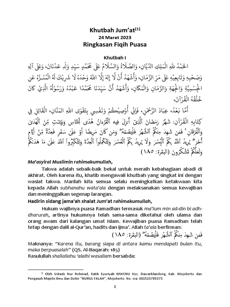 Khutbah Ringkasan Fiqih Puasa PDF | PDF