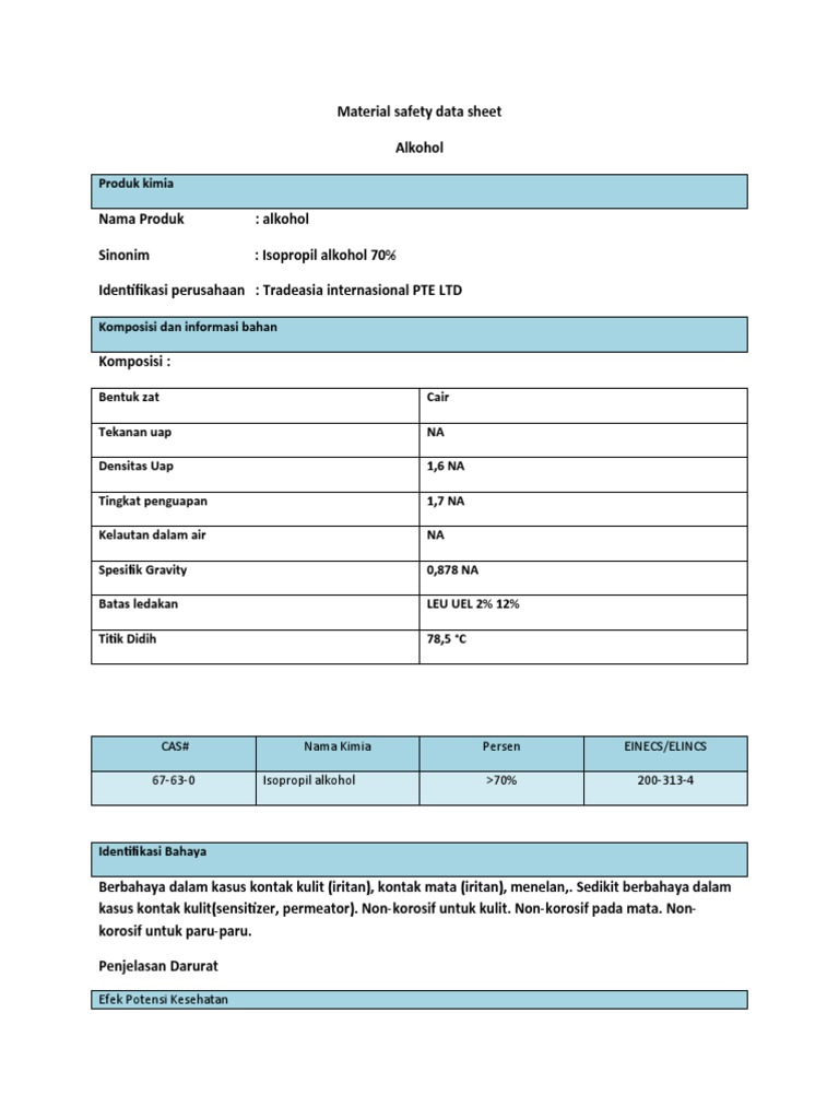 MSDS Alkohol 70% | PDF