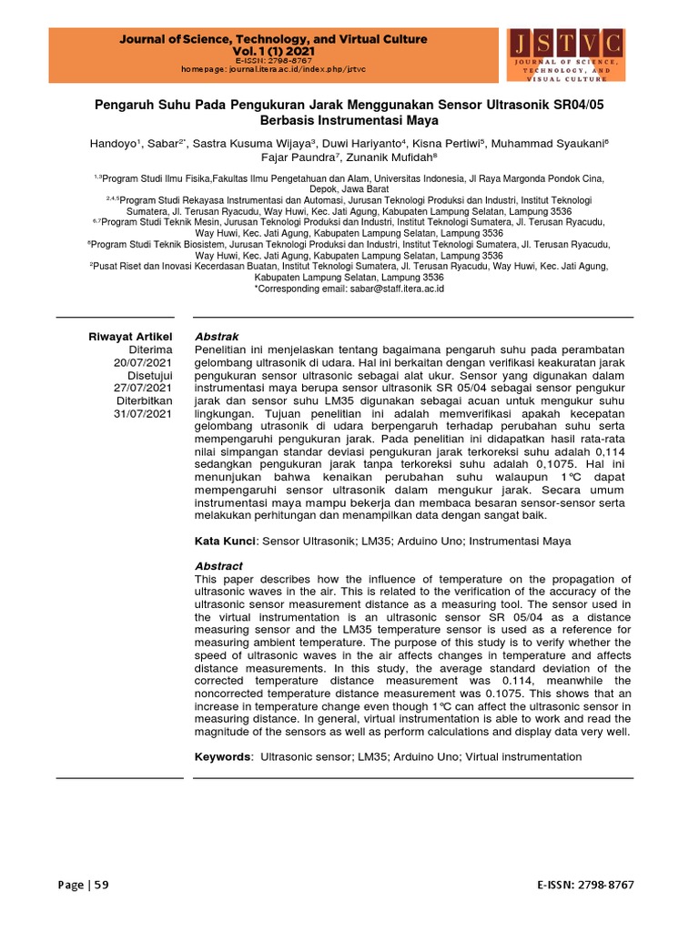 Pengaruh Suhu Pada Pengukuran Jarak Menggunakan Sensor Ultrasonik SR04 ...