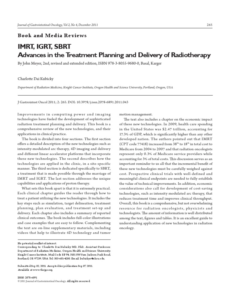 Imrt, Igrt, SBRT Advances in The Treatment Planning and Delivery of ...
