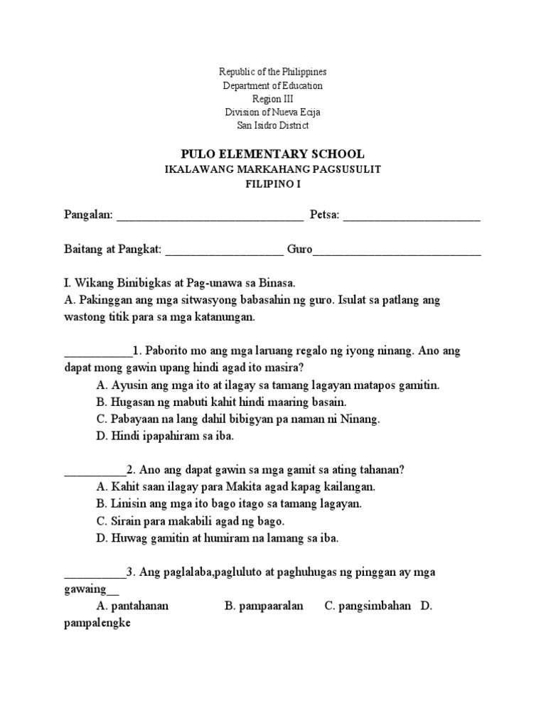 PT - Filipino 1 - Q2 | PDF