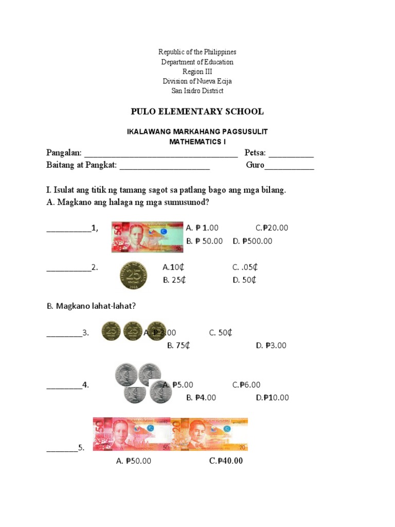 PT - Mathematics 1 - Q2 | PDF