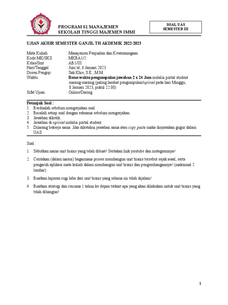 UAS Manajemen Penjualan STIMA | PDF