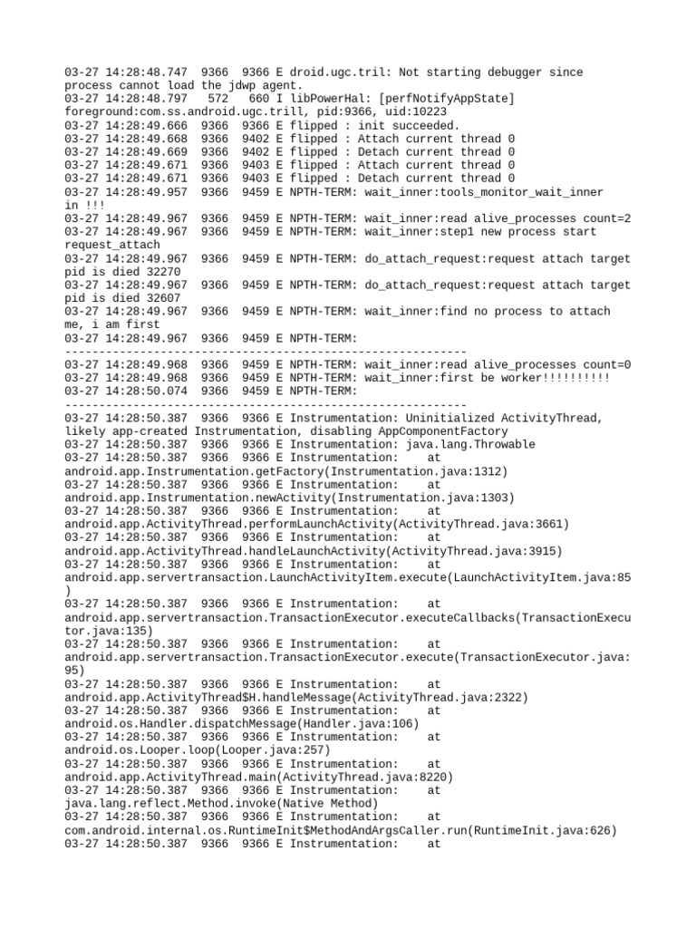 Android log file analysis | PDF | Java (Programming Language) | Operating System Technology