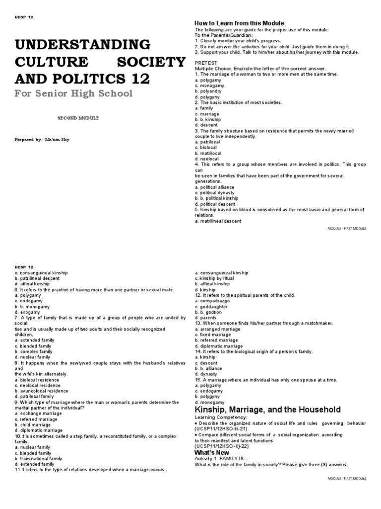 Ucsp Module 2 | PDF | Family | Marriage
