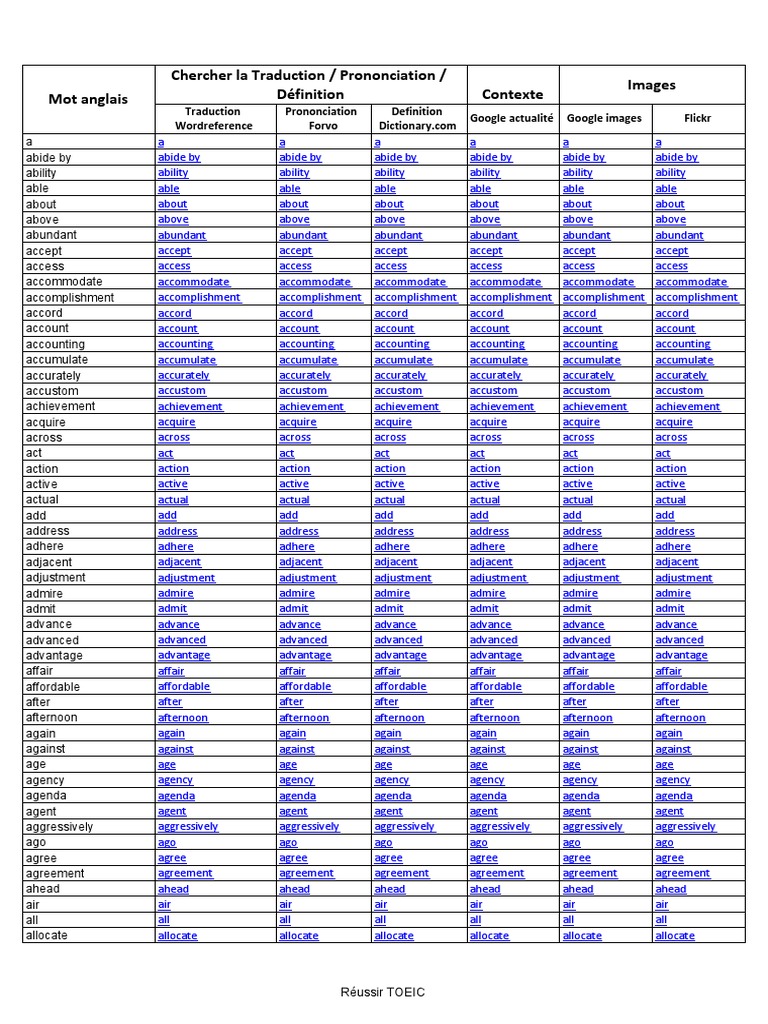 Bonus - La Liste de Vocabulaire TOEIC PDF | PDF