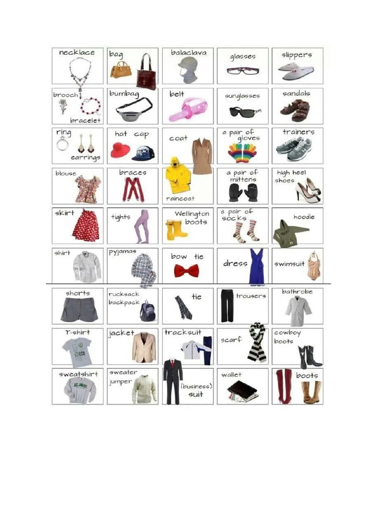 Clothes and Accessories Vocabularies | PDF