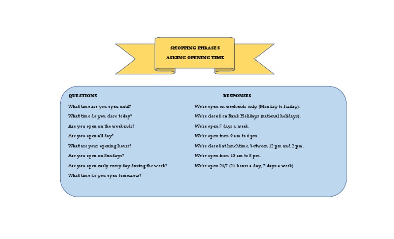 Shopping store opening hours questions and responses | PDF