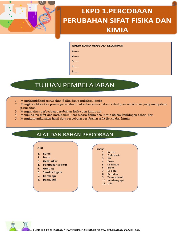 LKPD PERUBAHAN SIFAT FISIKA DAN KIMIA dan pemisahan campuran | PDF