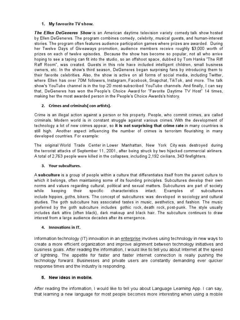 My Favourite TV Show | PDF