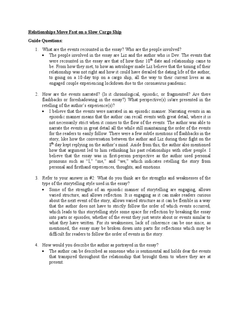 Relationships Move Fast On A Slow Cargo Ship Guide Questions | PDF ...