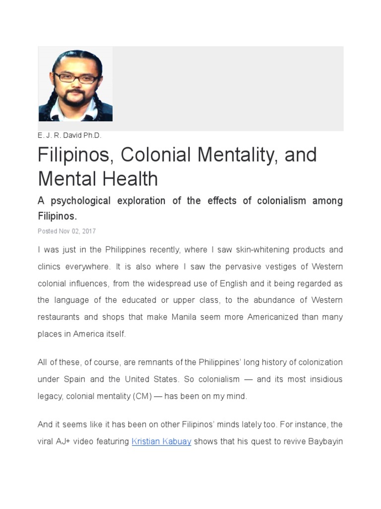 Filipinos, Colonial Mentality, and Mental Health | PDF | Philippines ...