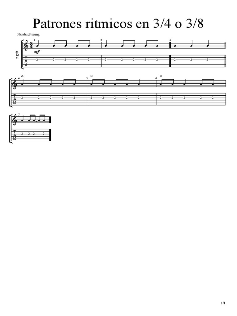 Patrones Ritmicos en 3/4 o 3/8: Standard Tuning | PDF