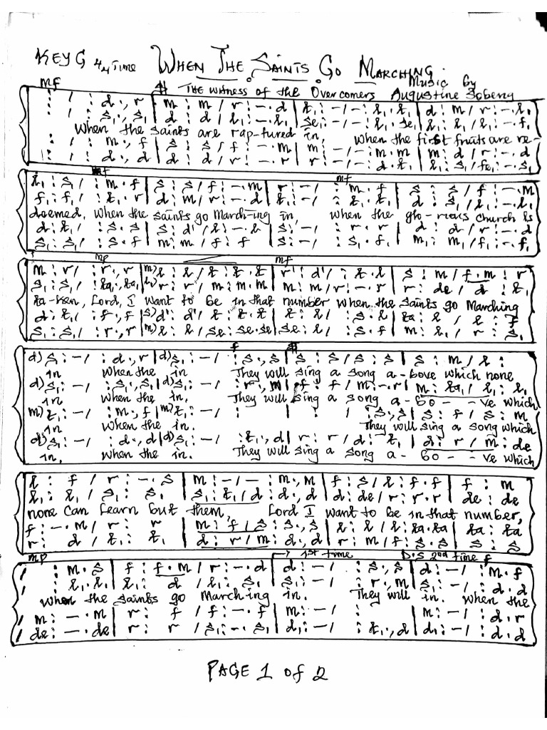 When The Saints Go Marching by Augustine Sobeng Tonic Solfa | PDF