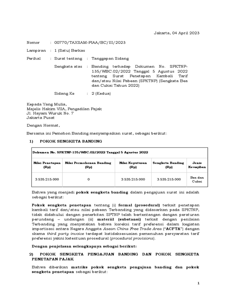 Sengketa Banding Bea Cukai 2022 | PDF