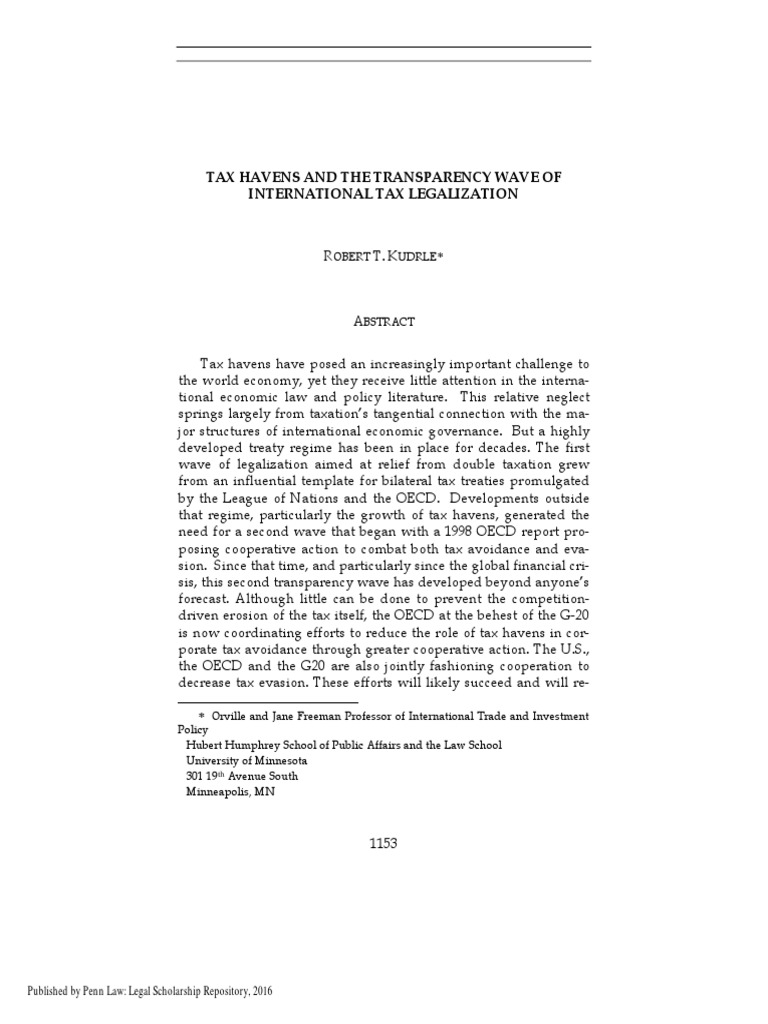Tax Havens and The Transparency Wave of International Tax Legaliz | PDF ...