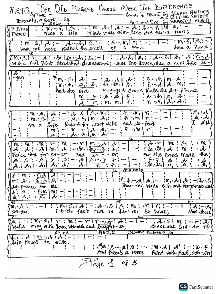 The Old Rugged Cross Arranged by Bradley Knight Tonic Solfa | PDF