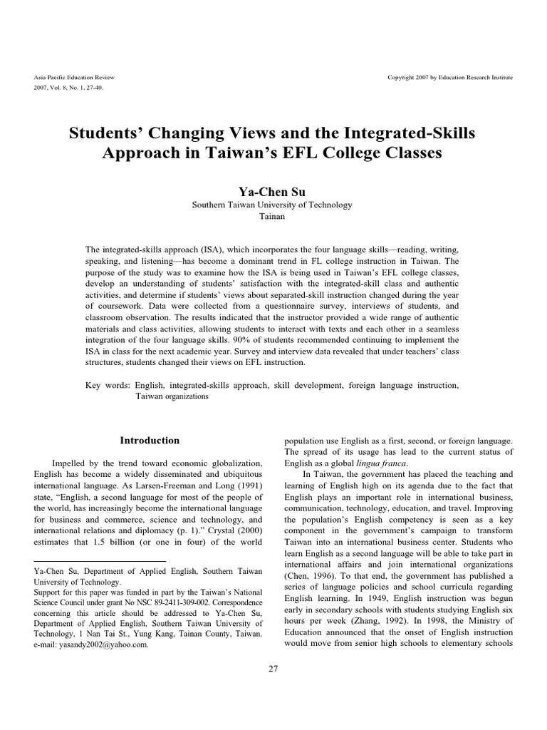 Su Ya Chen Integrated Skills Approach Taiwan | PDF | English As A ...