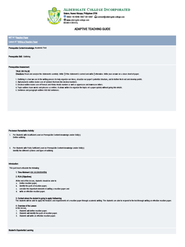 Writing an Effective Reaction Paper | PDF | Paragraph | Thesis