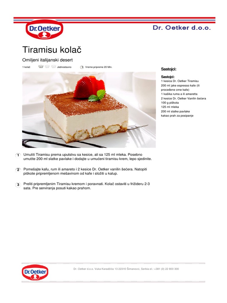 Recepti PDF Tiramisu Kolac | PDF