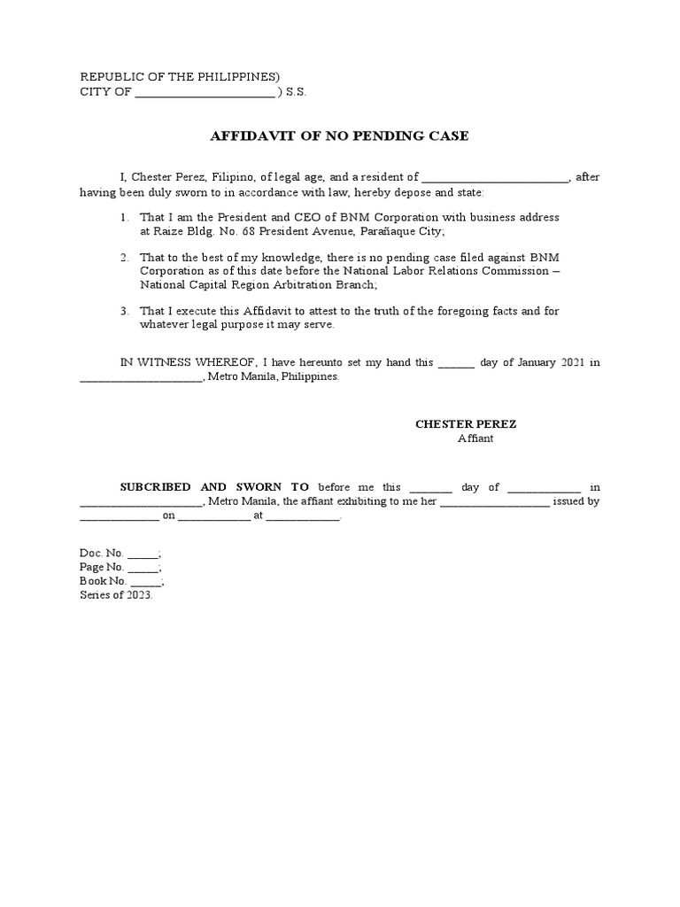 Affidavit of No Pending Case BNM Corp | PDF | Law