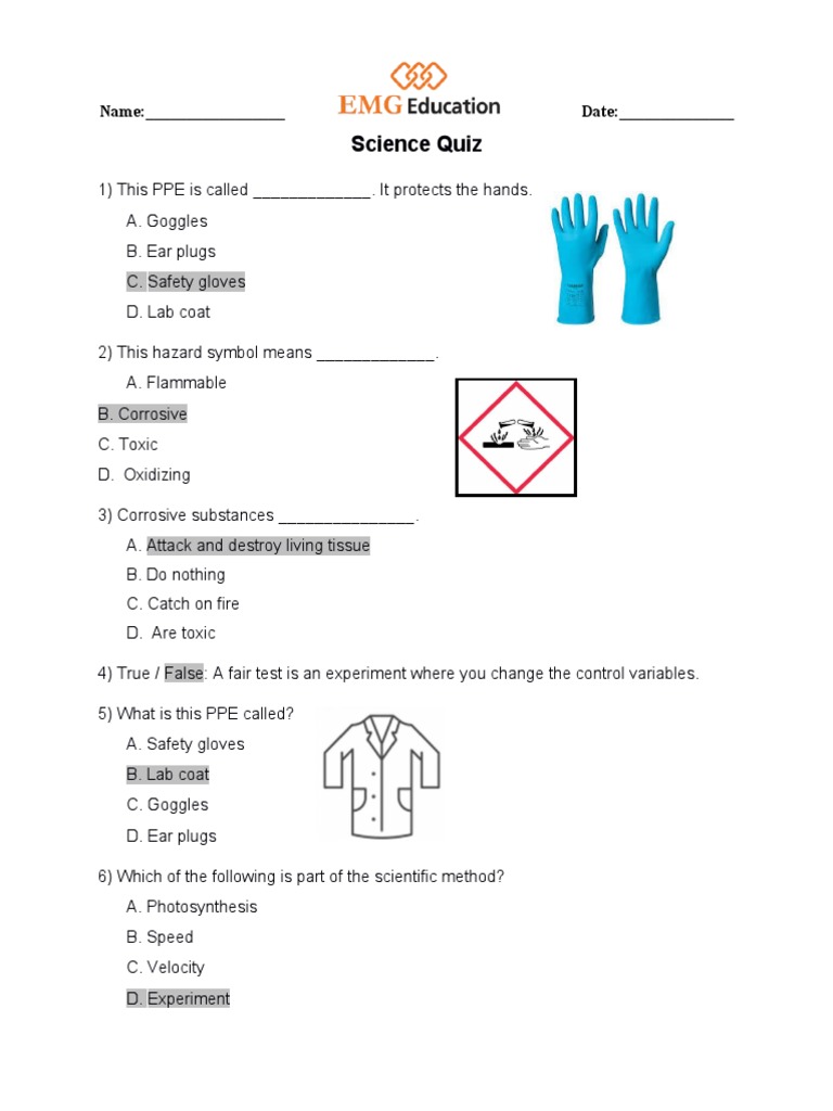 Worksheet 1 Science Quiz - Answers | PDF | Magnesium | Plants