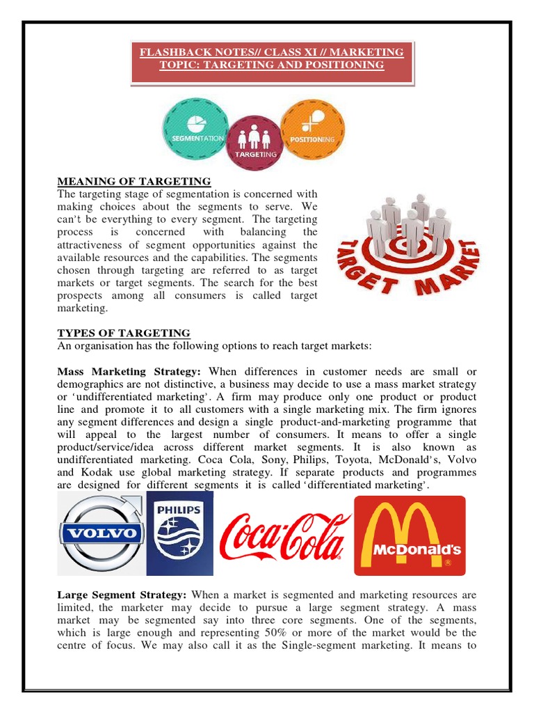 Flashback Notes// Class Xi // Marketing Topic: Targeting and ...