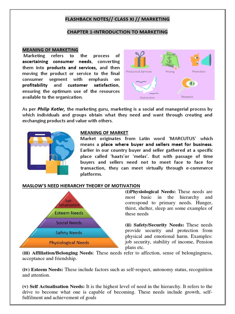 Flashback Notes// Class Xi // Marketing Chapter 1-Introduction To ...
