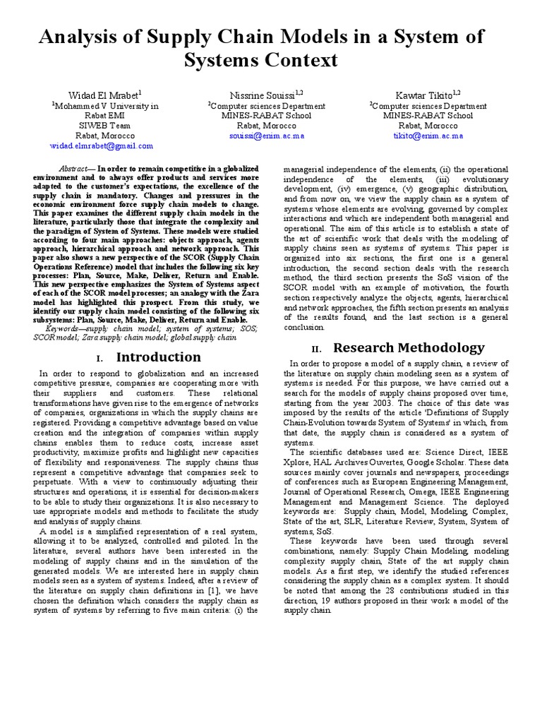 Analysis of Supply Chain Models in A System of Sys | PDF