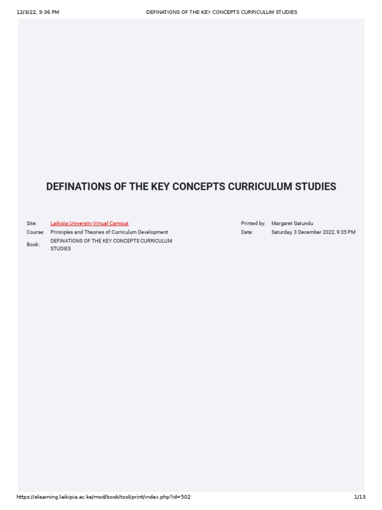 Definations of The Key Concepts Curriculum Studies | PDF | Curriculum ...