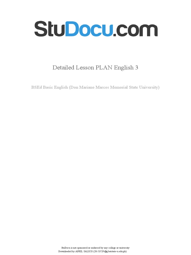 Detailed Lesson Plan English 3 | PDF | Plural | Noun