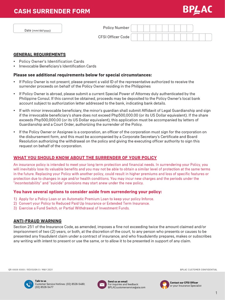 Cash Surrender Policy Guidelines | PDF | Insurance | Identity Document