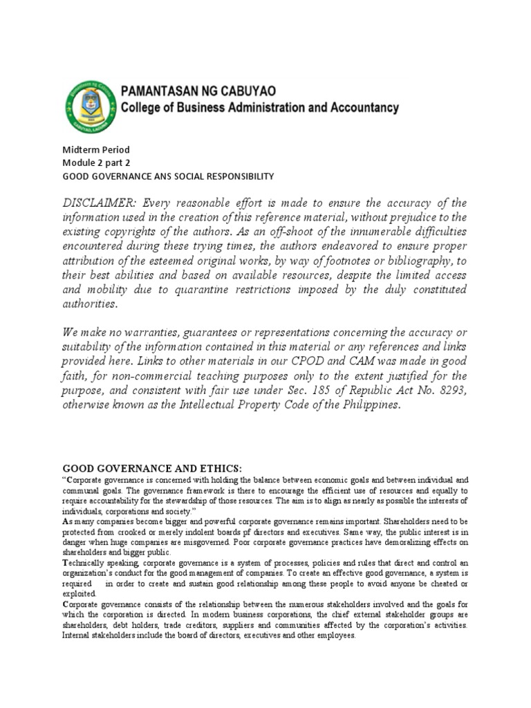 Module 2 Part 2 Midterm Outline (20230328132321) | PDF | Corporate Governance | Governance