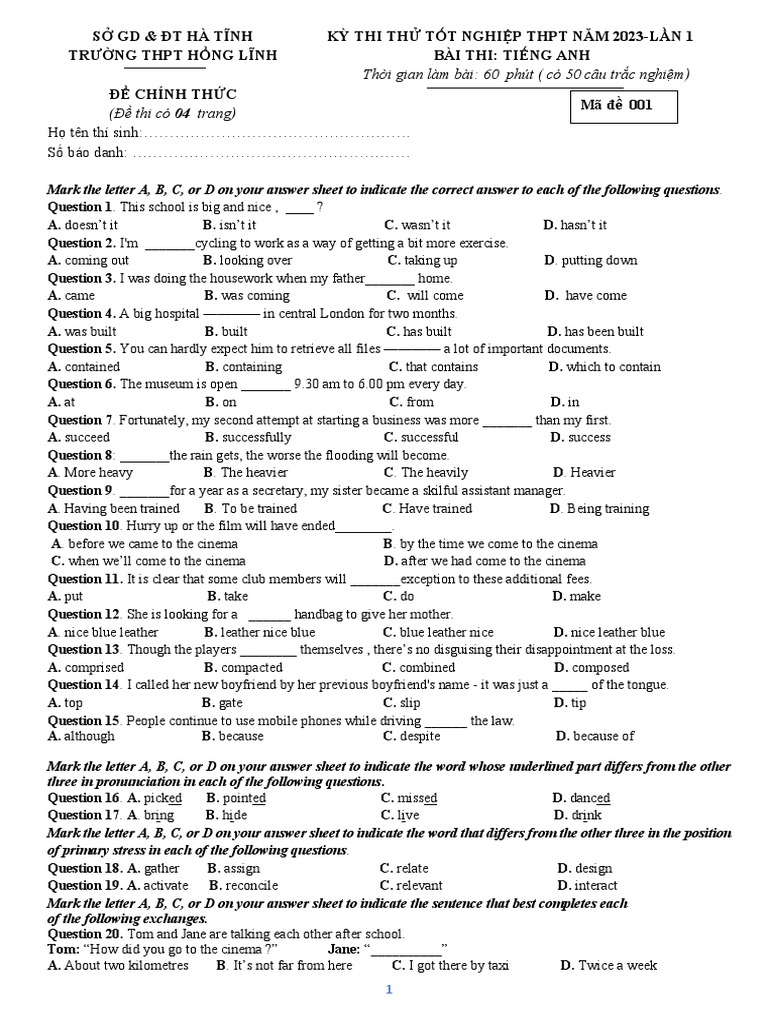 (123doc) - De-Thi-Thu-Tot-Nghiep-Thpt-Mon-Tieng-Anh-Nam-2023-Co-Dap-An-Lan-1-Truong-Thpt-Hong ...