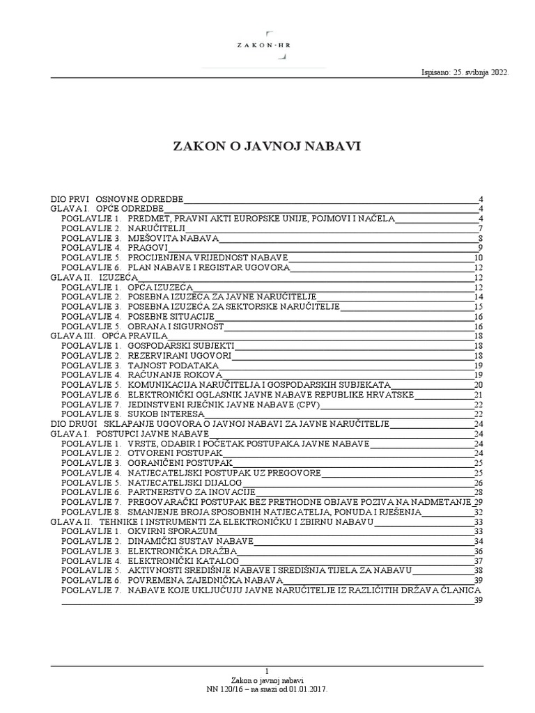 Zakon o Javnoj Nabavi 2017 | PDF