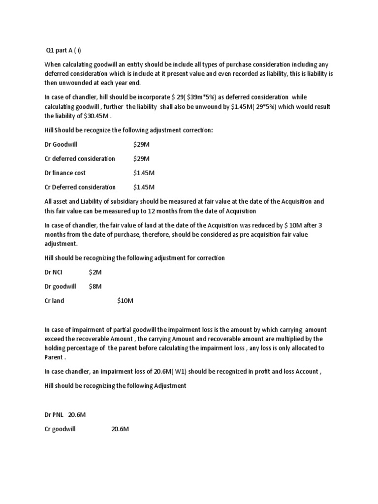 Goodwill Calculation and Adjustments Guide | PDF | Goodwill (Accounting ...