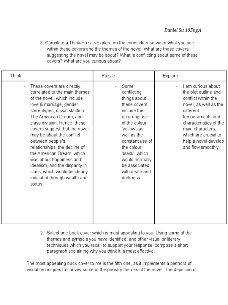 The Great Gatsby Pre-Reading & Chapter 1 Questions | PDF | General Fiction